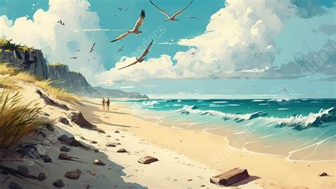 Summer Beach Seagull Powerpoint Background For Free Download Slidesdocs