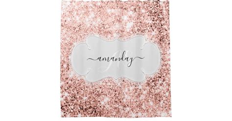 Custom Name Monogram Rose Gold Glitter Girly Shower Curtain Zazzle