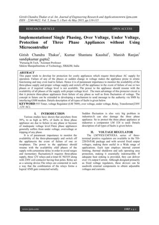 Implementationof Single Phasing Over Voltage Under Voltage Protection Of Three Phase