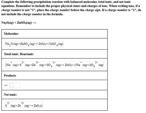 Solved Complete The Following Precipitation Reaction With