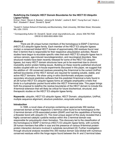Pdf Redefining The Catalytic Hect Domain Boundaries For The Hect E3