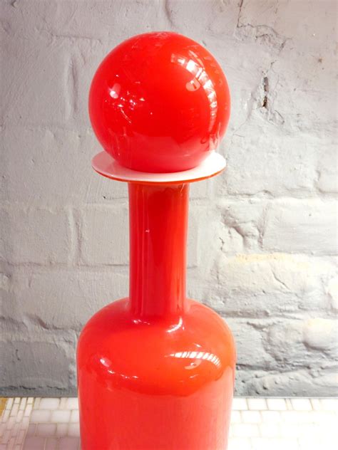 Large Red Glass Bottle Vase With Ball By Otto Brauer For Holmegaard