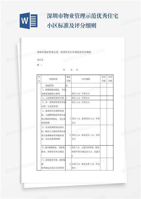 深圳市物业管理示范优秀住宅小区标准及评分细则word模板下载编号qeoyovvd熊猫办公