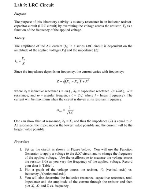 Lab LRC CircuitPurposeThe Purpose Of This Chegg Com