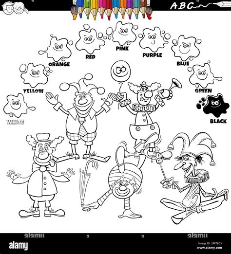 Basic Colors With Cartoon Clowns Coloring Page Stock Vector Image Art