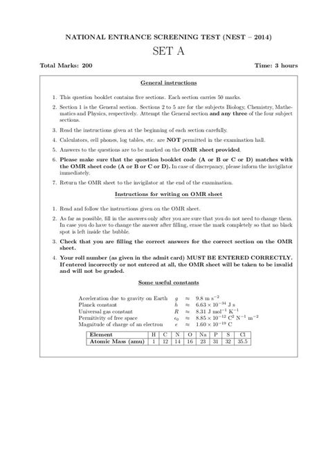 Nest 2014 Question Paper