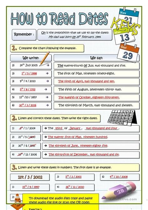 How To Read Dates English Esl Worksheet