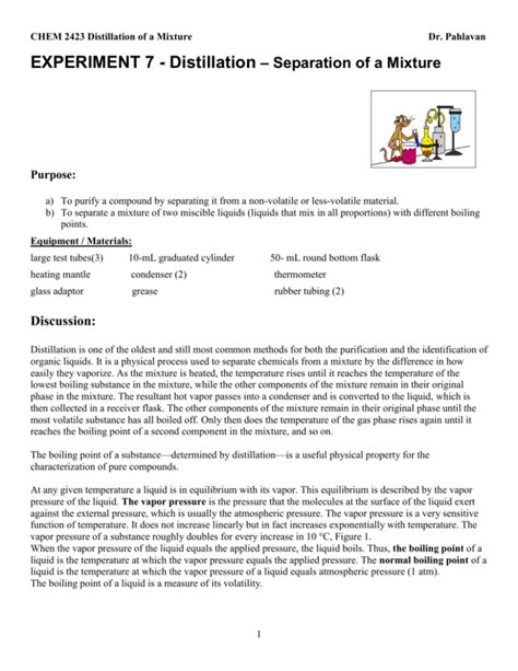 Distillation Lab Mixture Separation And Boiling Points