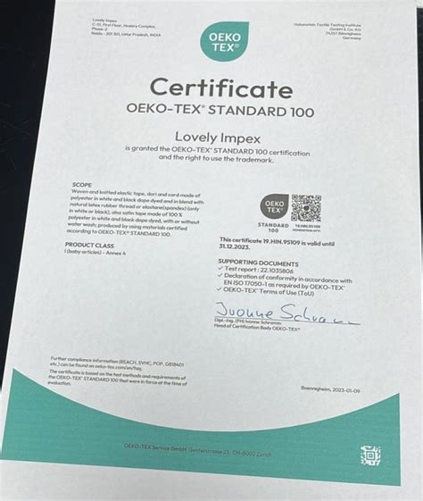Oeko Tex Certificate