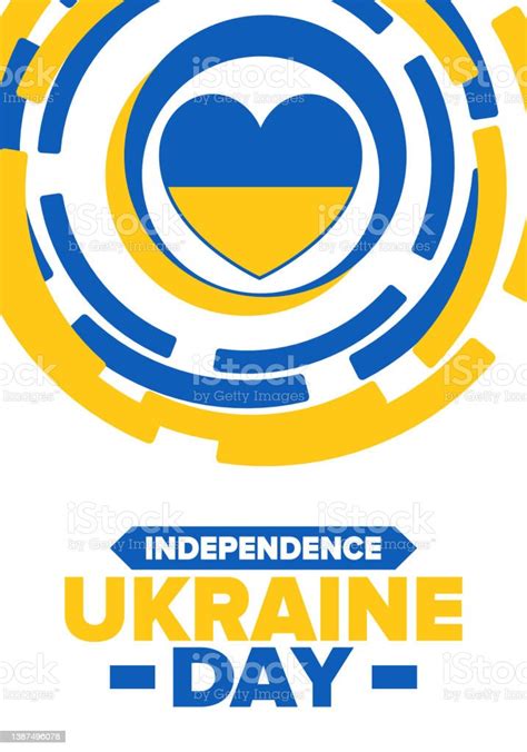 우크라이나 독립 기념일 8월 24일 매년 열리는 전국 해피 홀리데이 우크라이나어 플래그 파란색과 노란색 애국적 요소 포스터 카드 배너 및 배경 벡터 일러스트레이션 0명에