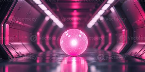 Glowing Orb At End Of Pink Neon Lit Spaceship Corridor 59500967 Stock