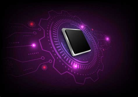 Abstract 3d Microchip Processor With Gear Wheel On Purple Background Futuristic Technology
