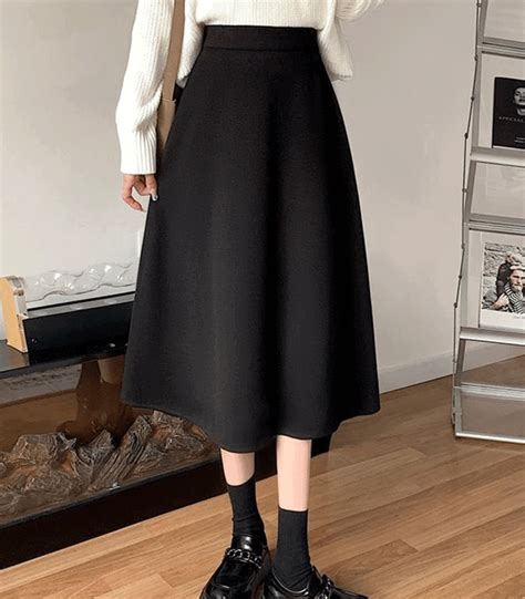 다바나 오늘출발 간절기 아이템 블랙 미디 스커트플레어 스커트 롱 치마 정장치마 가을 봄 코디 검정치마 트위드 세미정장 A라인 주름치마 후리아스커트