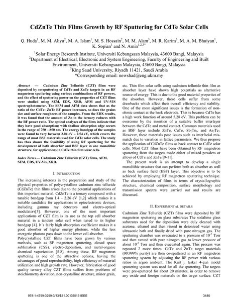Pdf Cdznte Thin Films Growth By Rf Sputtering For Cdte Solar Cells
