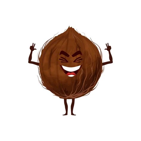 Walnut Shell Whole Fruit Kernel Isolated Happy Emoticon Flat Cartoon