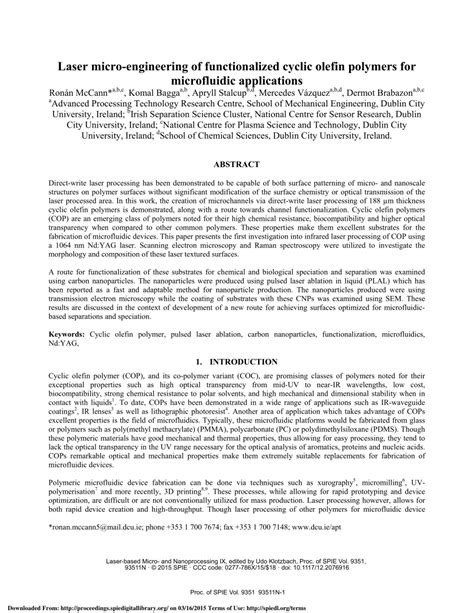 Pdf Laser Micro Engineering Of Functionalized Cyclic Olefin Polymers