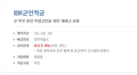짱돌이의 세상보기 Ibk기업은행 군인적금 금리 혜택 가입정보
