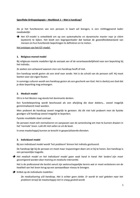Samenvatting Hoofdstuk 1 Van Specifiek Orthopedagogie 1ste Jaar Specifieke Orthopedagogie