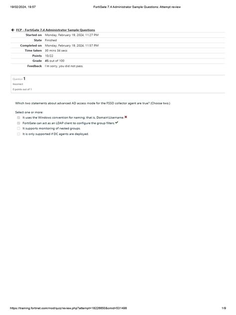 FortiGate 7.4 Administrator Sample Questions - Attempt Review | PDF ...