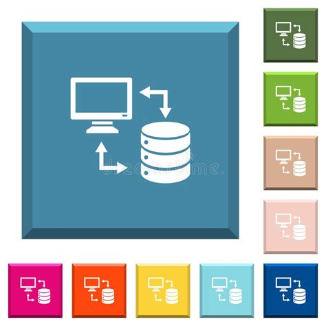 Syncronize Data With Database White Icons On Edged Square Buttons Stock Vector Illustration Of