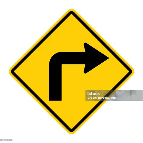 Right Turn Ahead Warning Road Signs Vector Stock Illustration
