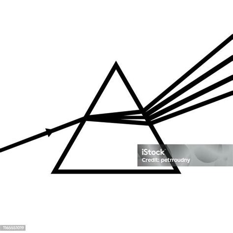 向量黑色符號或光學玻璃棱鏡圖示將白光分散或折射到五顏六色的可見光譜中 物理插圖的象形圖向量圖形及更多三稜鏡圖片 三稜鏡 圖示 光譜