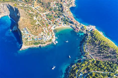 Premium Photo Aerial Drone View Of Beautiful Assos Village On