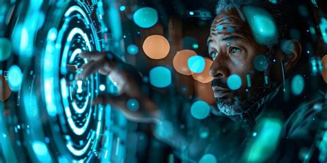 Cybersecurity Expert Analyzing Data On Digital Screens In A Futuristic Setting Concept