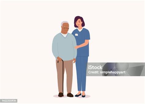 흑인 노인 남성을 돕는 백인 여성 간호사 2명에 대한 스톡 벡터 아트 및 기타 이미지 2명 간호사 간호조무사 Istock