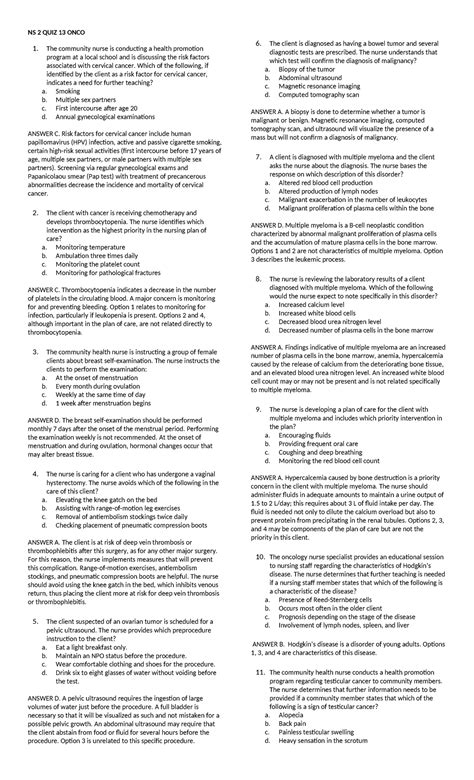 Ns 2 Quiz 13 Onco Cervical Cancer Risk Factors And Nursing Interventions