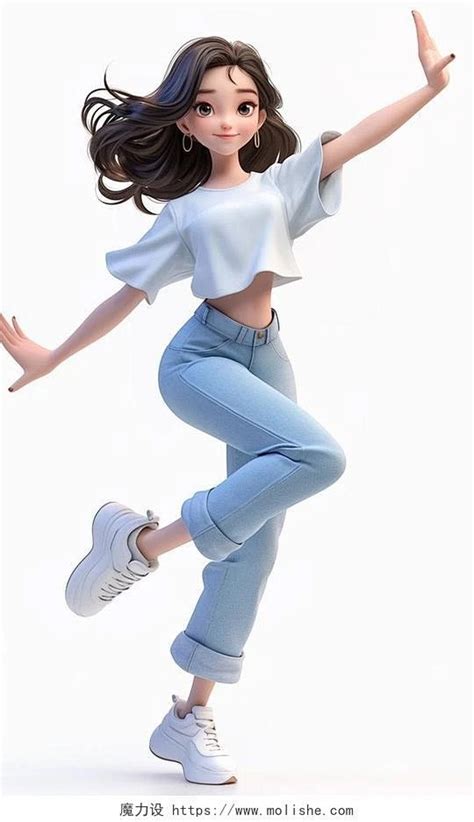 张开双手跳舞的女孩年轻女人跳街舞职业女性3d人物ai插画 花瓣网