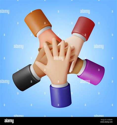 D People Showing Unity With Their Hands Together Render Crossed Hands Multiethnic Group And