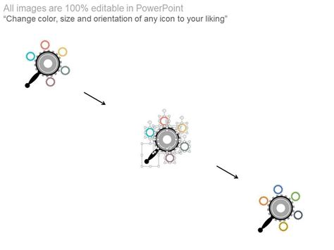 Five Gears Around Magnifier Powerpoint Slides