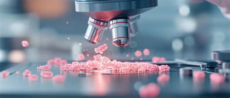 Microscope Examining Pink Cells Genetic Engineering Research