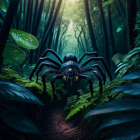 Spider In The Dark Forest 3d Rendering 3d Illustration Stock Illustration Illustration Of