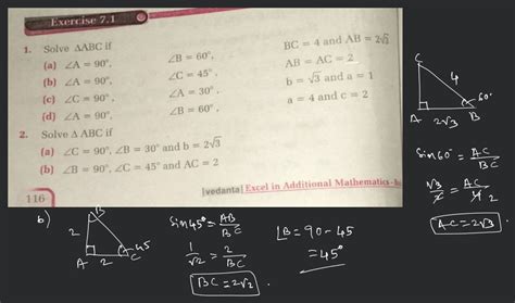 Exercise 711 Solve Abc Ifa ∠a90∘∠b60∘ Bc4 And Ab23 B ∠a