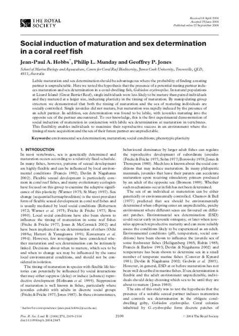 Pdf Social Induction Of Maturation And Sex Determination In A Coral