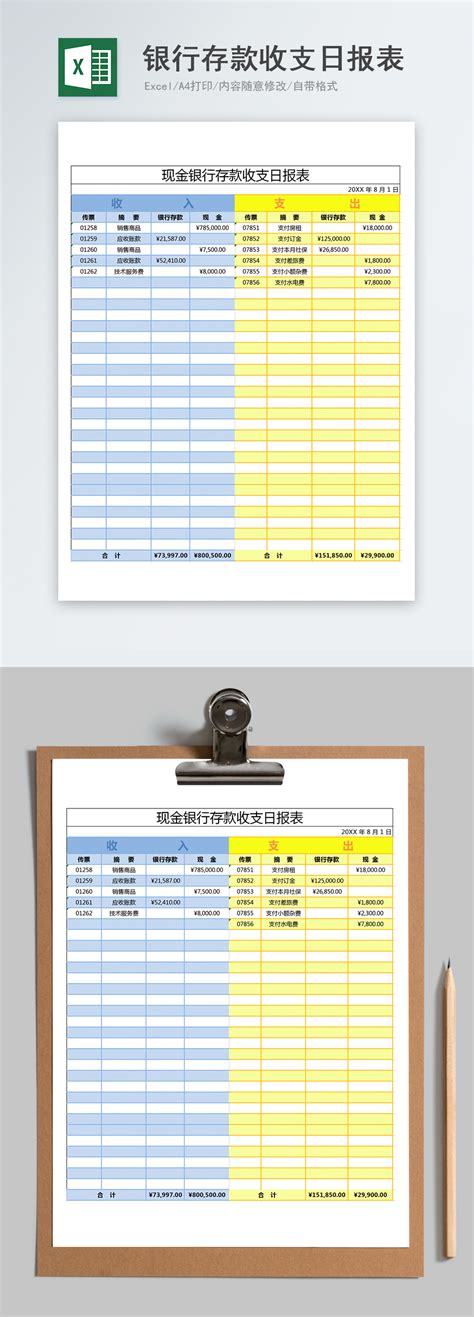 現金銀行存款收支日報表excel模板範本檔 Excel表格範例模板免費下載 Lovepik