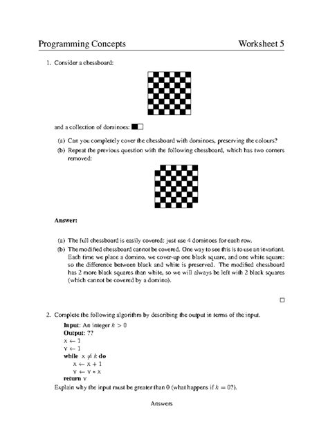 Answer Sheet For Worksheet 5 Programming Concepts Worksheet 5