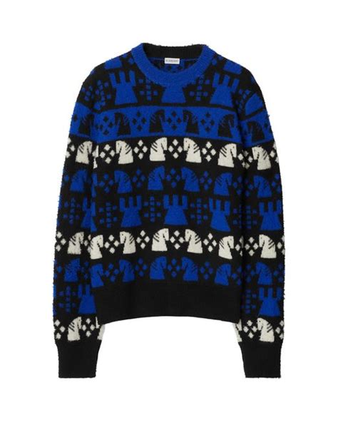 Burberry Wool Blend Chess Sweater In Blue For Men Lyst