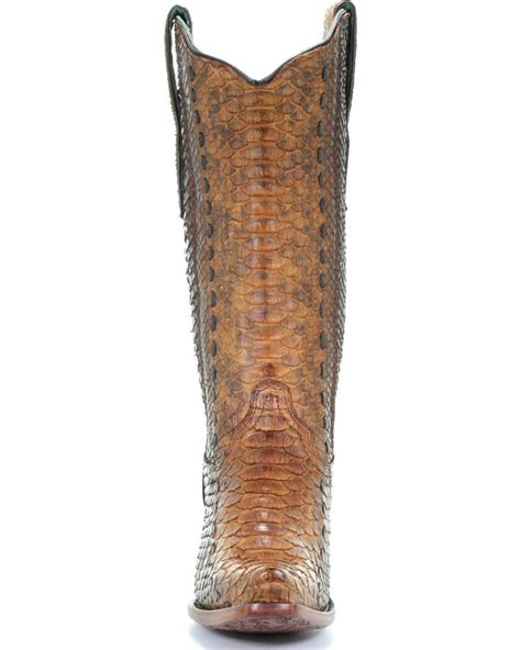 Corral Womens Tan Full Python Woven Cowgirl Boots Snip Toe Wheat