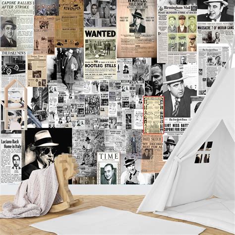 Vintage Gangster Wallpaper Black And White Newspaper Mural Peel And
