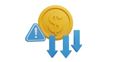 Dollar Coin With Warning Sign And Downward Arrows Indicating Financial