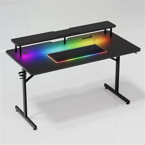 Gtracing Lumina Elite Led Gaming Desk With Usb And Power Outlets For