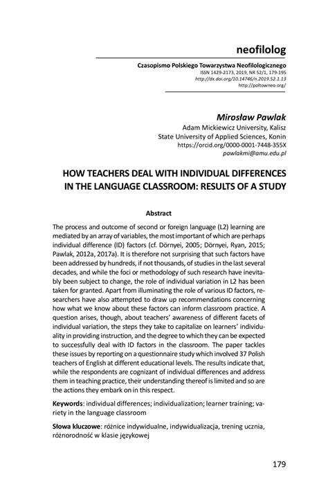 Pdf How Teachers Deal With Individual Differences In The Language