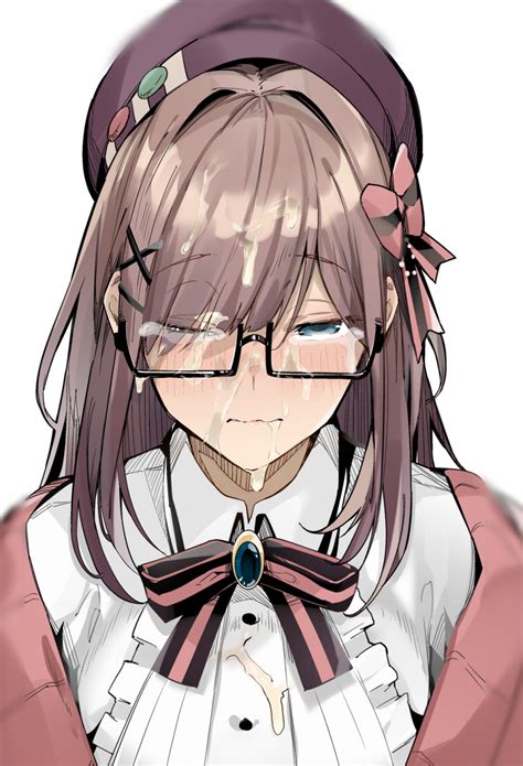 Rule 34 Bangs Bespectacled Black Framed Eyewear Blue Eyes Bow Brown