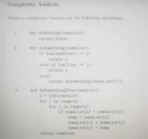 solved complexity analysis derive a complexity function for