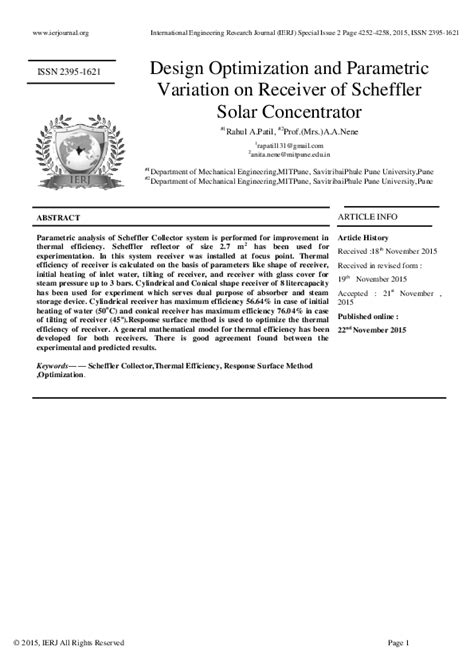Pdf Design Optimization And Parametric Variation On Receiver Of Scheffler Solar Concentrator