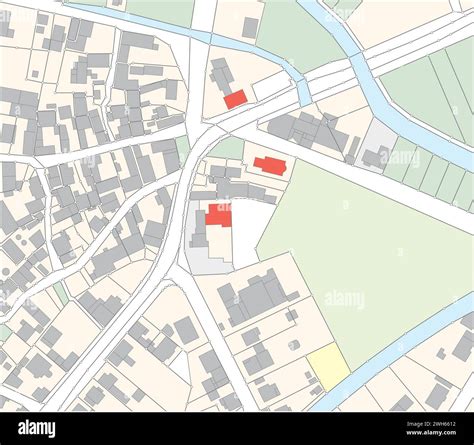 Divided Fictional Cadastral Map With Streets And Buildings Stock Vector