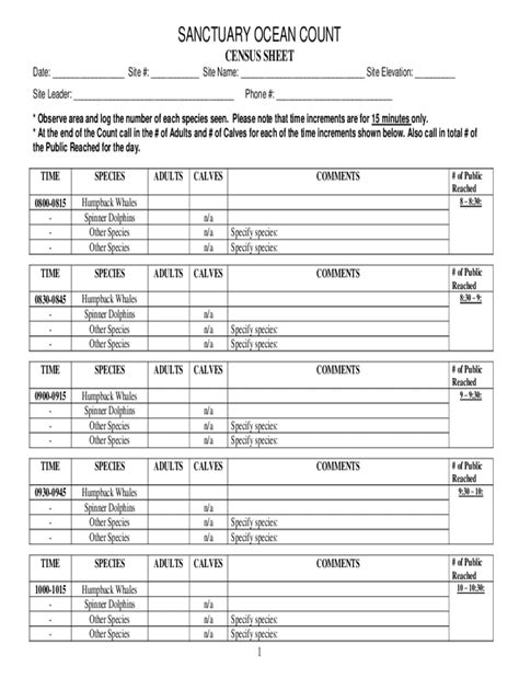 Fillable Online Census Sample Sheet Fax Email Print Pdffiller